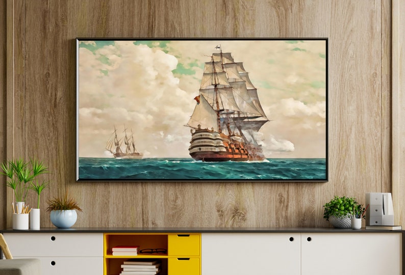 Samsung Frame TV Art 4K Vintage Sailing Ship at Full Sail, Nautical ...