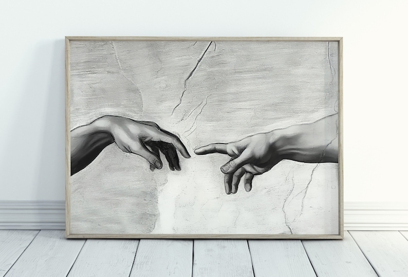 Michelangelo the Creation of Adam Famous Painting Reaching Hands in ...