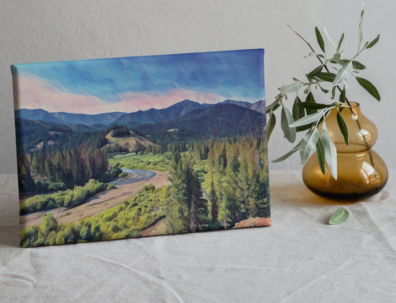 Abstract Mountain View Landscape Painting, Polygons Printable Wall Art ...