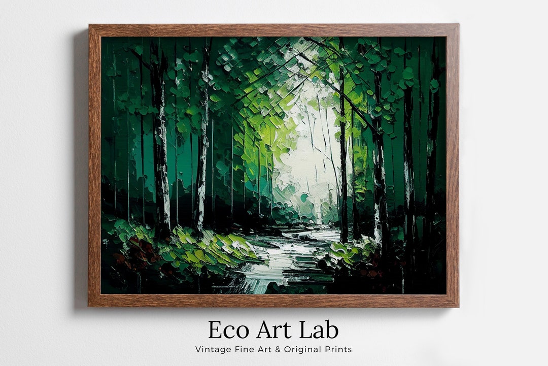 Textured Forest Landscape Printable. Green Forest Trees Painting Print ...