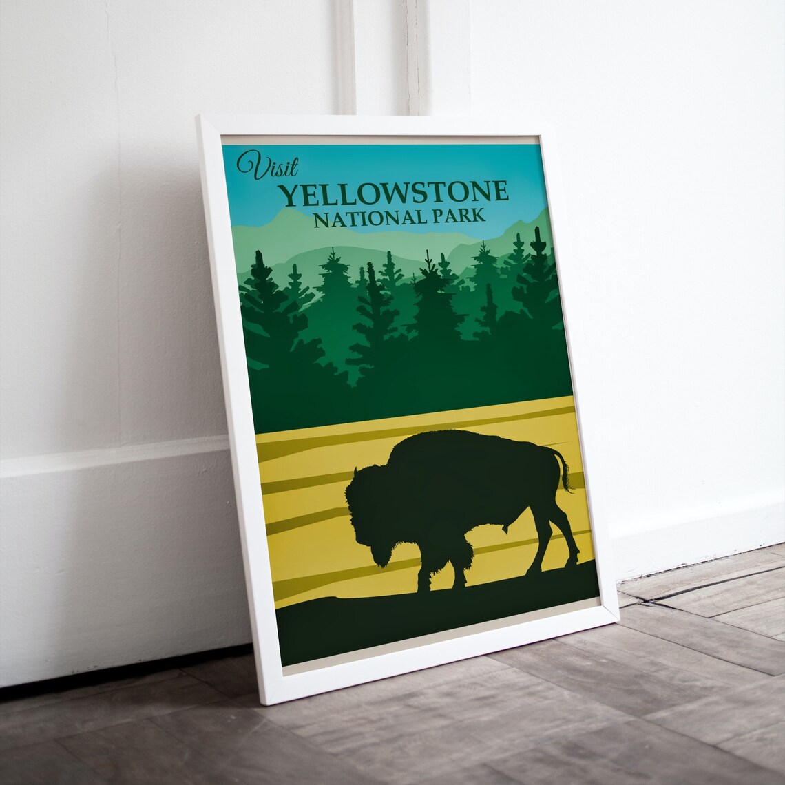 Yellowstone National Park Poster With Bison Vintage Poster - Etsy