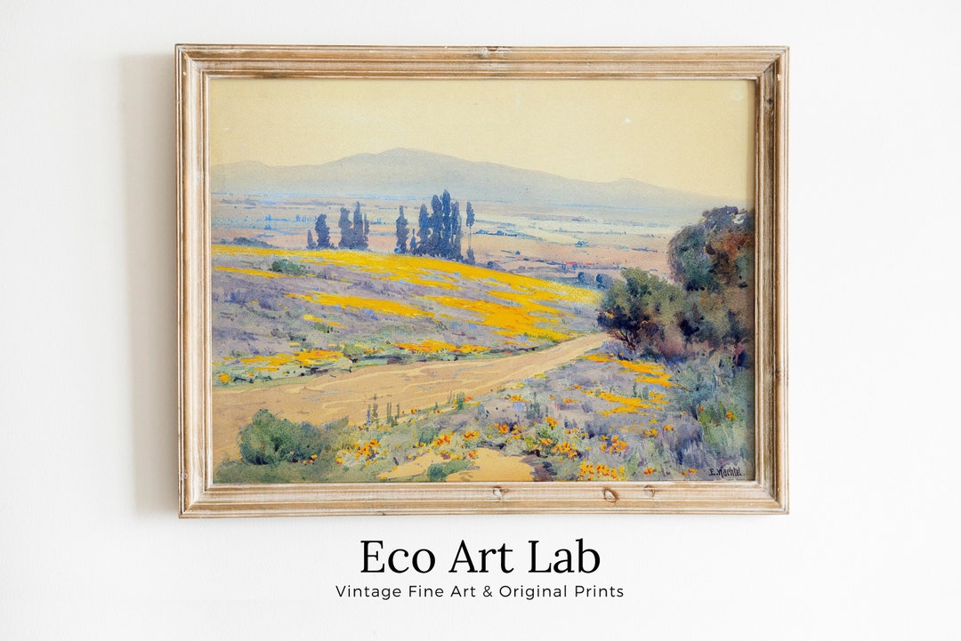 Country Field Soft Colors Watercolor Painting. California Spring ...