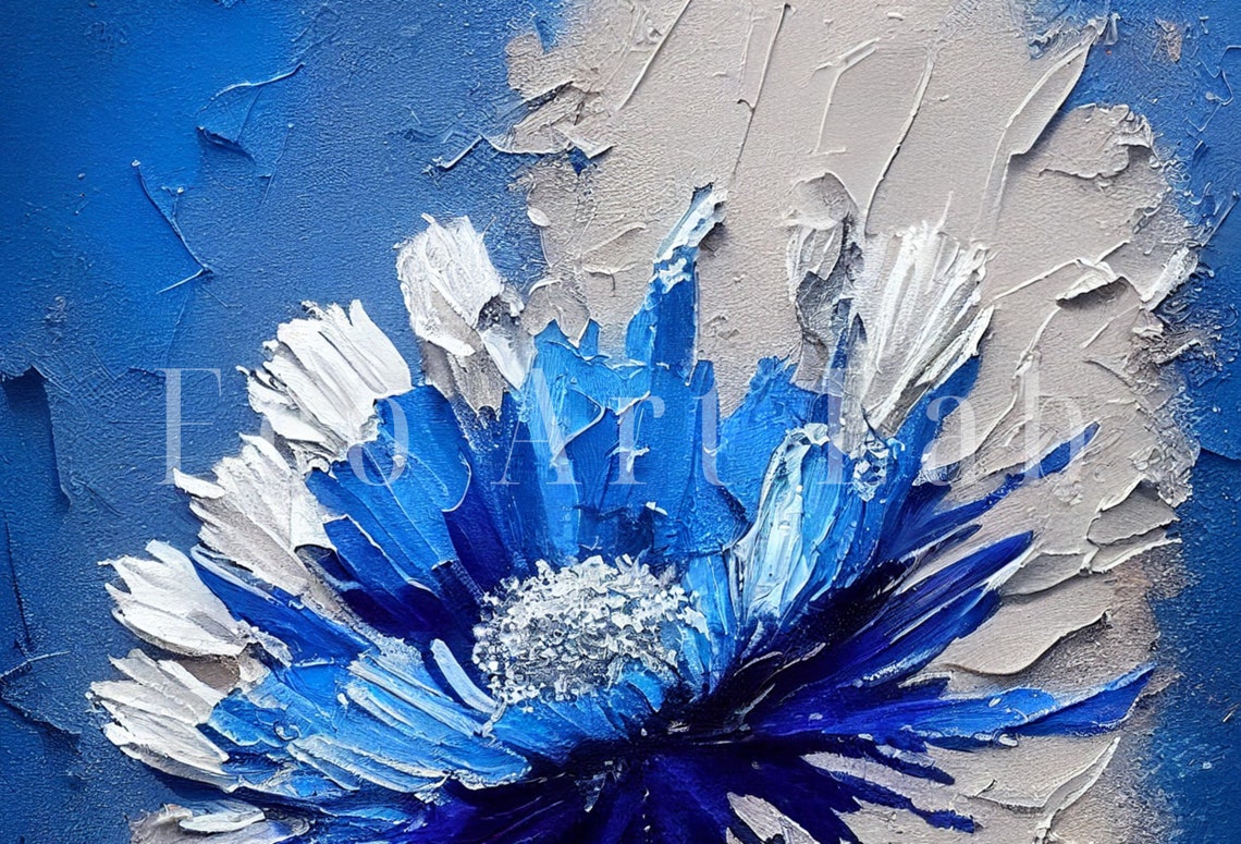 Blue Flower Print. Abstract Flower Printable Wall Art. Texture - Etsy
