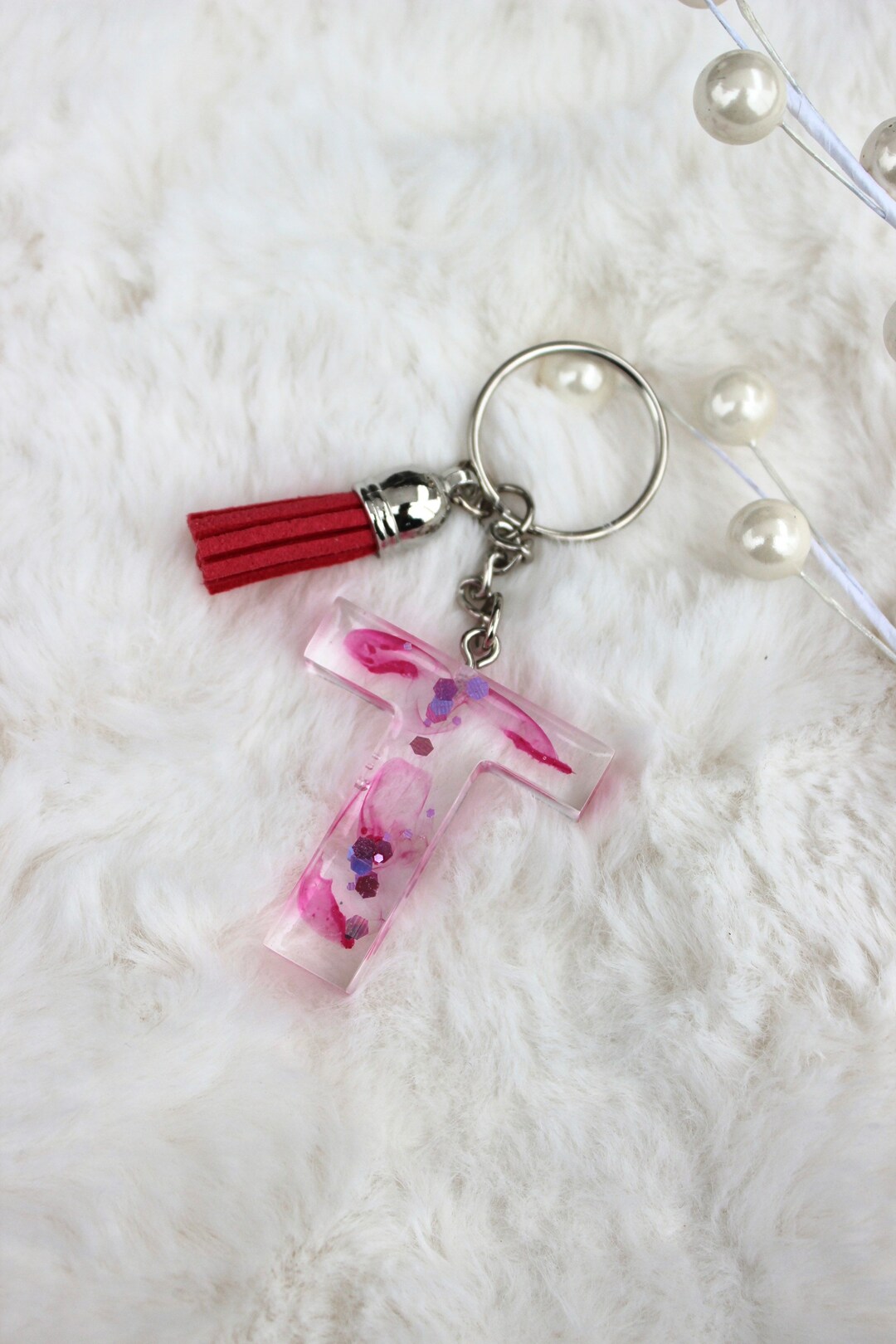 Pink Swirl Initial Keychain - Etsy
