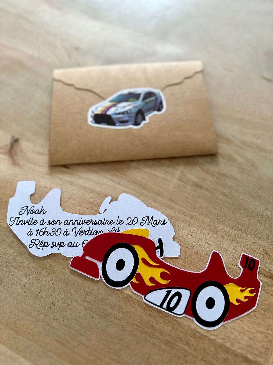 Racing Car Theme Invitation Card With Envelope and Sticker to Close It ...