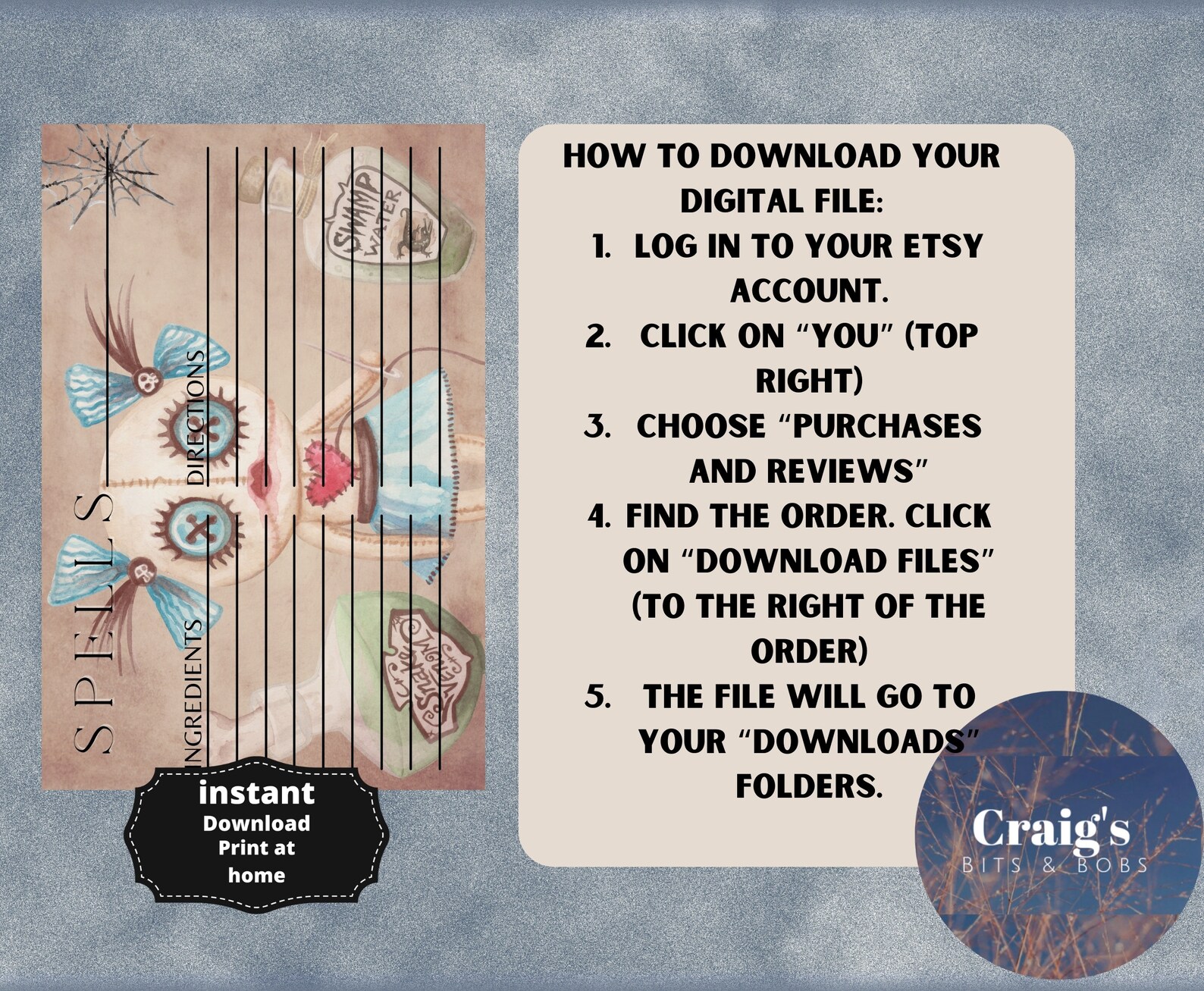 Wichcraft Printable Spell Cards,recipe Cards 6 X 4 Digital Download ...