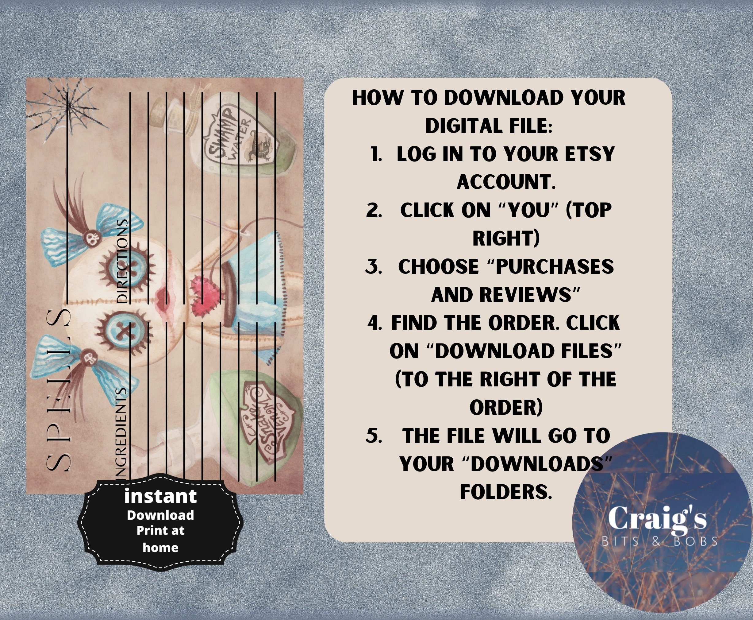 Wichcraft Printable Spell Cards,recipe Cards 6 X 4 Digital Download ...