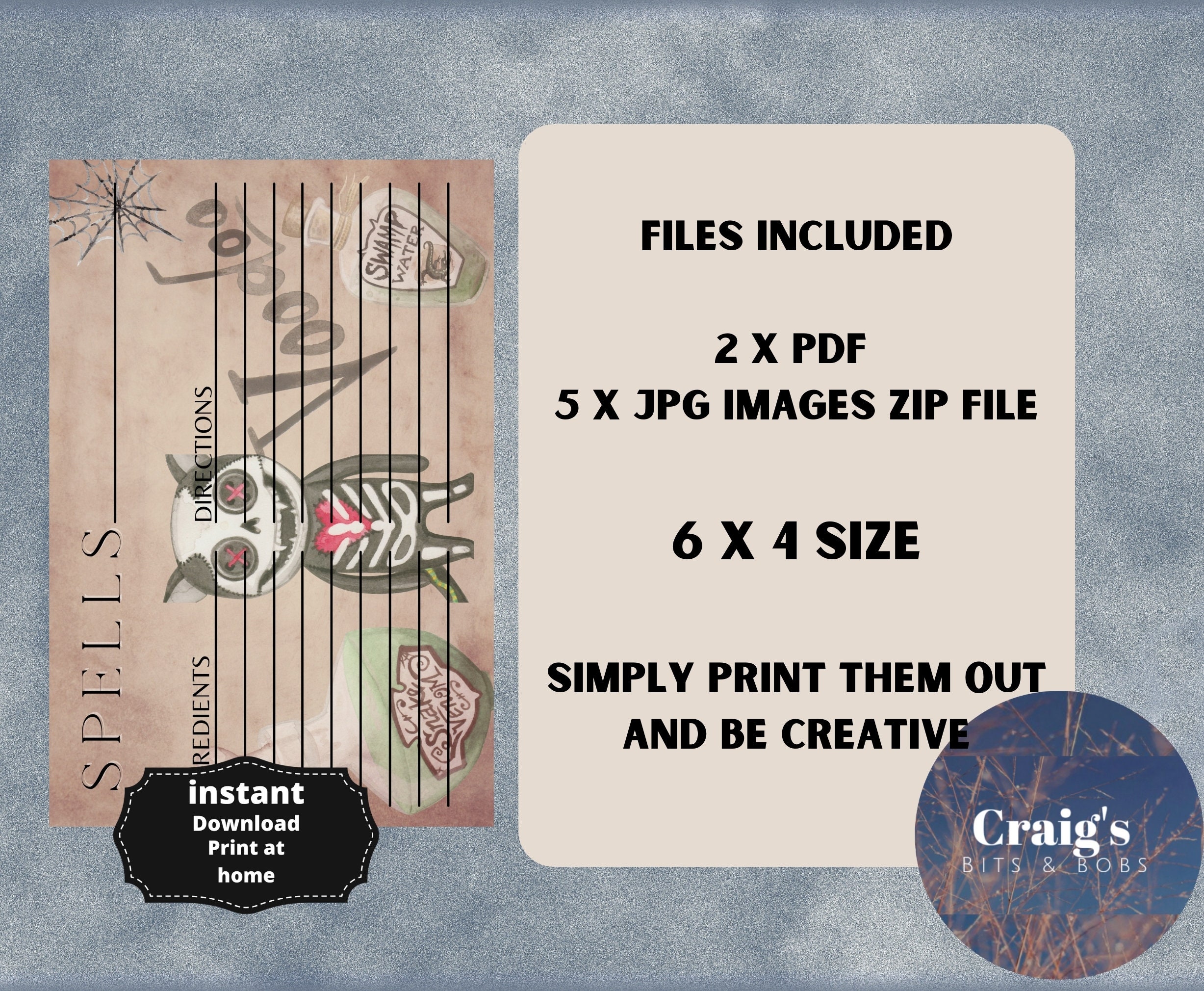 Wichcraft Printable Spell Cards,recipe Cards 6 X 4 Digital Download ...