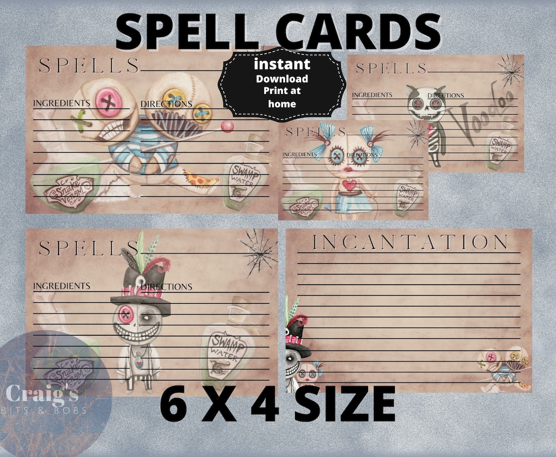 Wichcraft Printable Spell Cards,recipe Cards 6 X 4 Digital Download ...