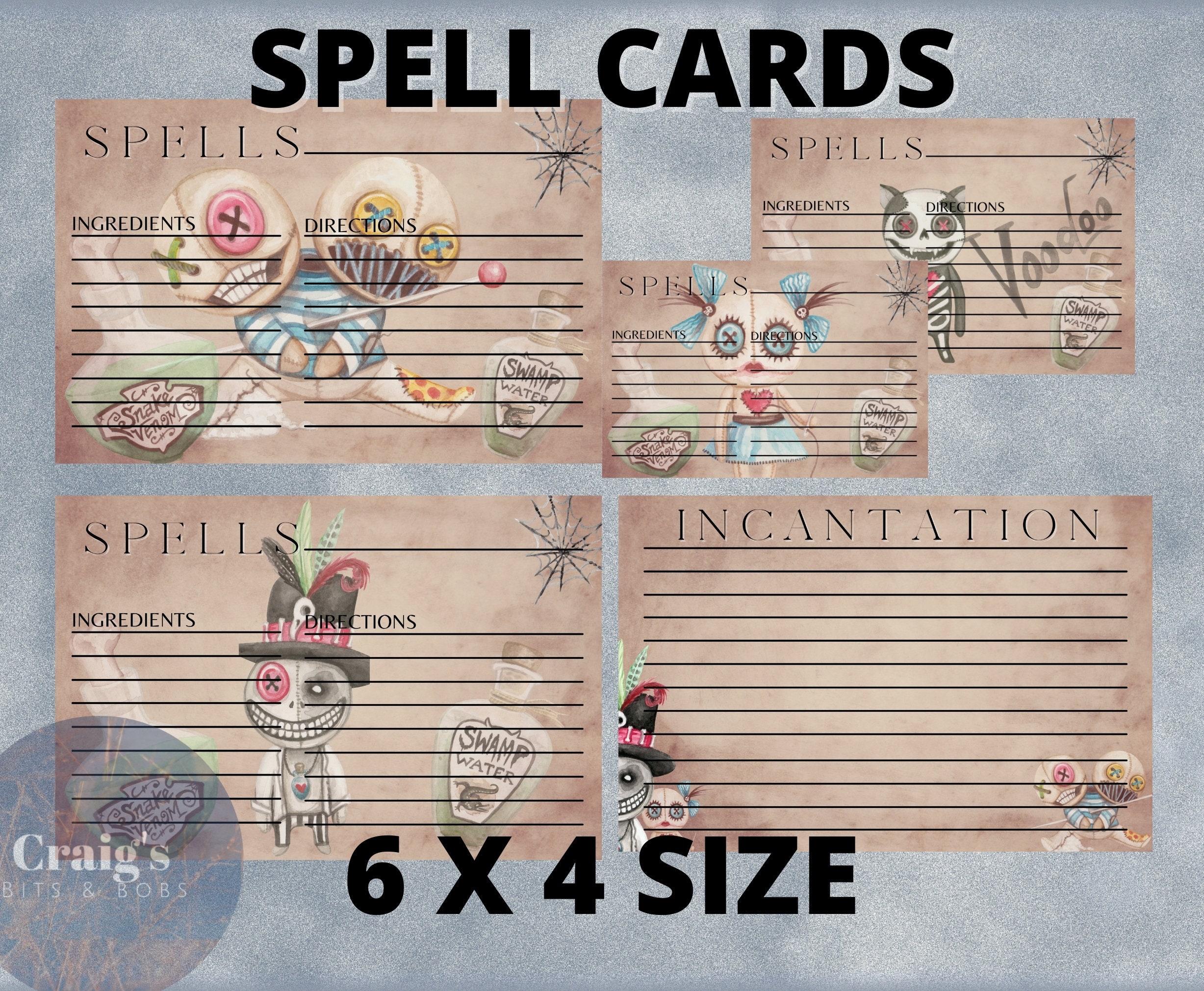 Wichcraft Printable Spell Cards,recipe Cards 6 X 4 Digital Download ...