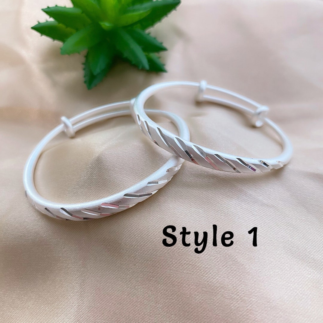 Baby Silver Bangle, Silver Bangles for Toddler, Adjustable Toddler Girl ...