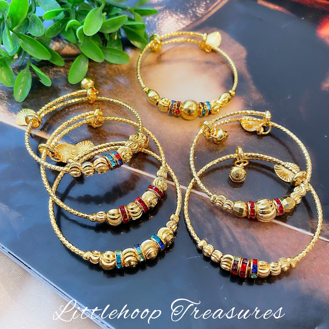Baby & Toddler Bangles, 24k Gold Plated Baby Bangle, Adjustable Baby ...