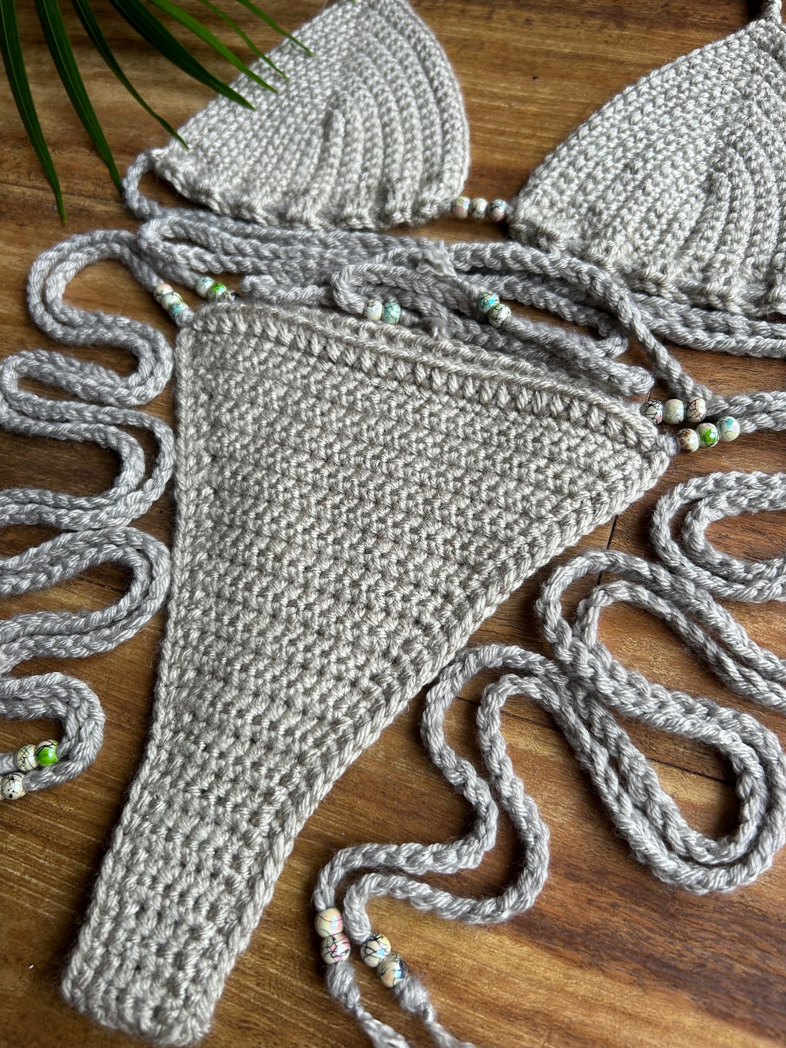 Cracked Iridescent Beaded Crochet String Bikini Set in Greige - Etsy