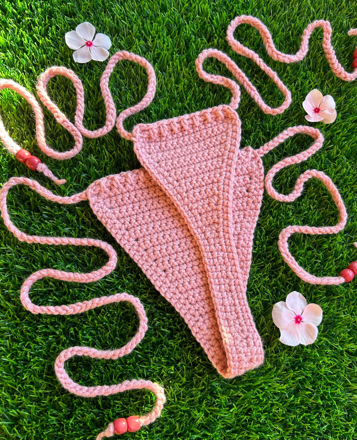 Hermosa Pink Wood Beaded Crochet String Bikini Set - Etsy