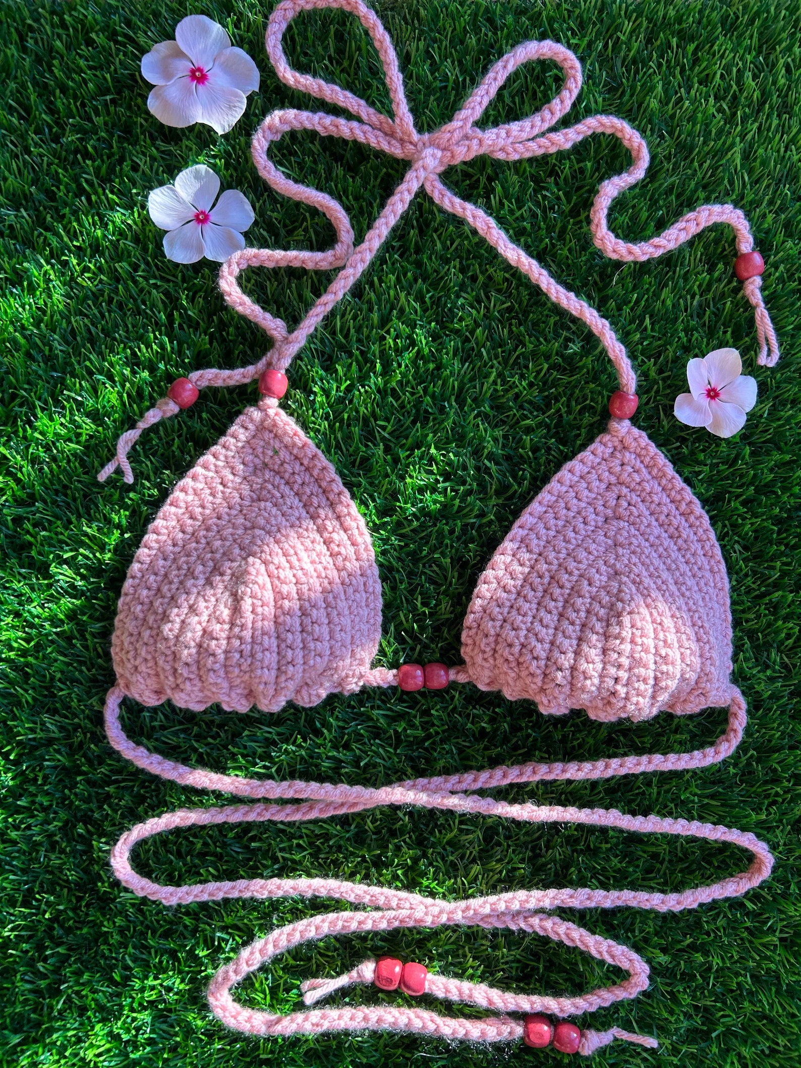 Hermosa Pink Wood Beaded Crochet String Bikini Set - Etsy