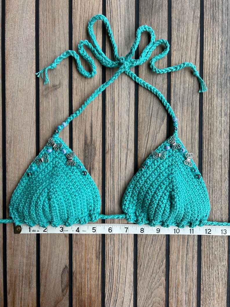 Turquoise Beaded Butterfly Crochet String Bikini Top - Etsy