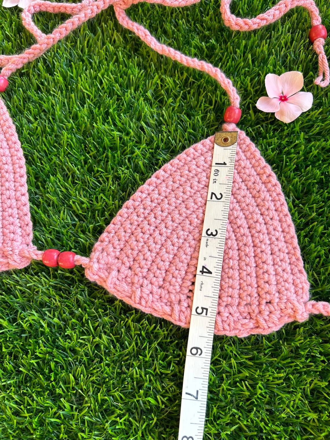 Hermosa Pink Wood Beaded Crochet String Bikini Set - Etsy