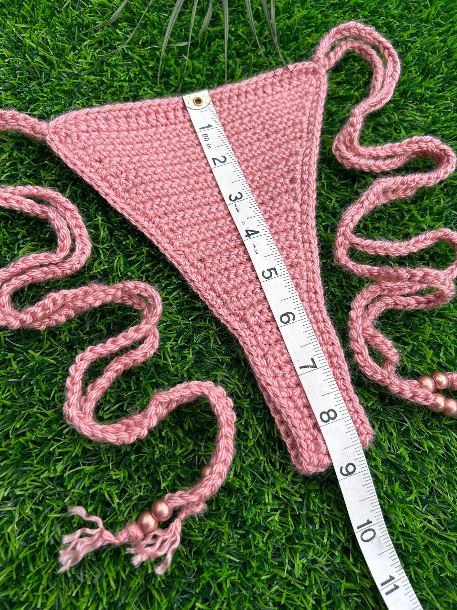 Silky Peach Solid Triangle Copper Beaded Crochet Bikini Set - Etsy