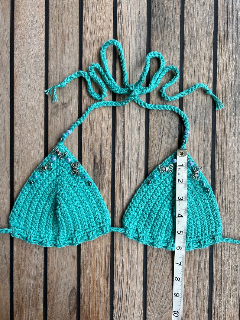 Turquoise Beaded Butterfly Crochet String Bikini Top - Etsy