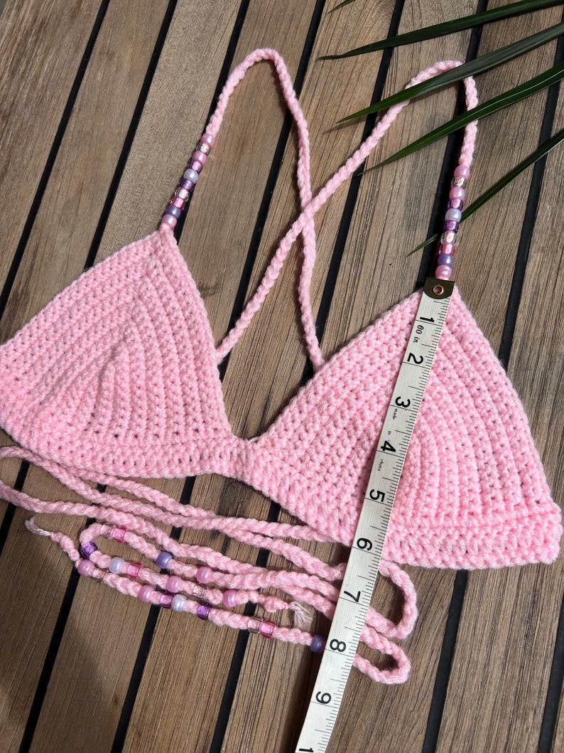 Solid Triangle Beaded Crochet Bikini Set in Baby Pink - Etsy