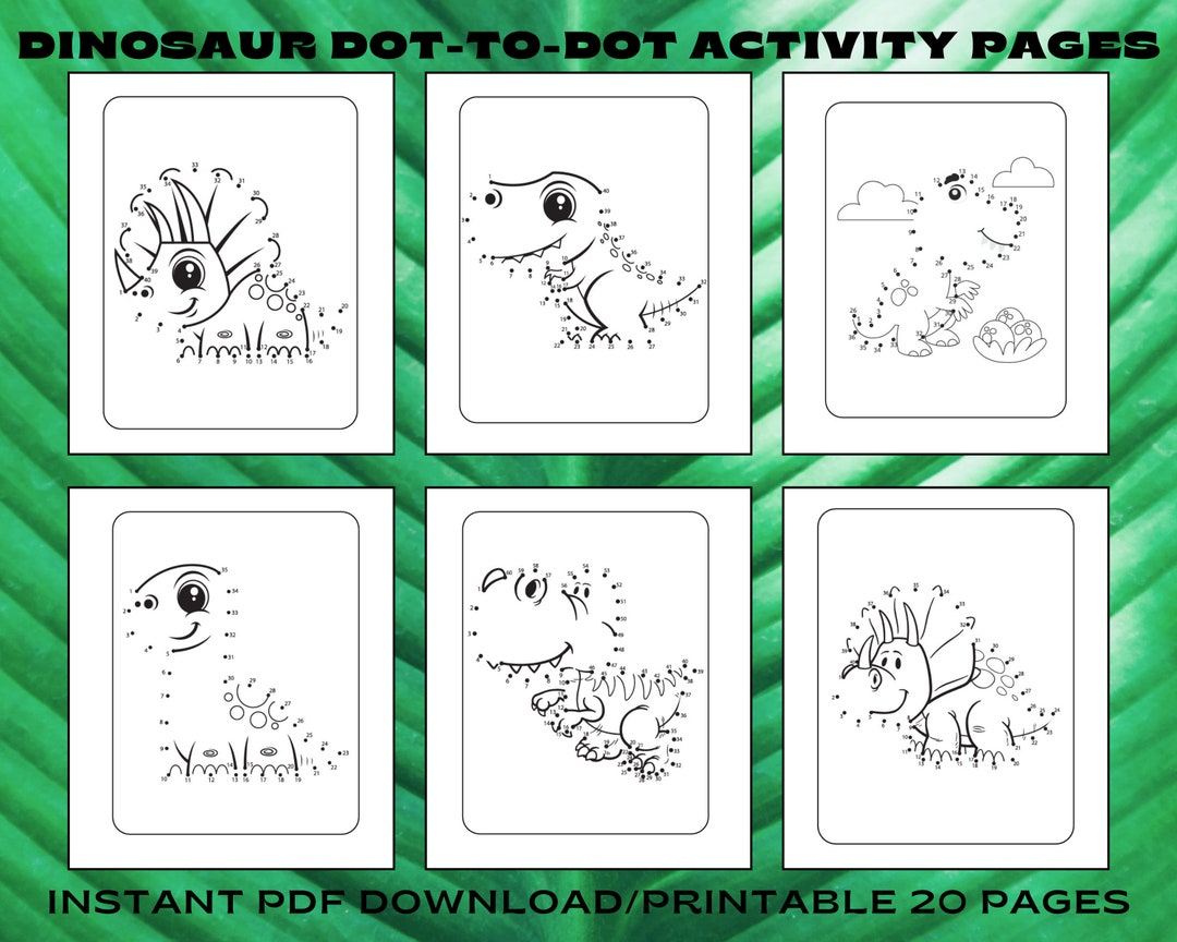 Dinosaur Connect the Dot Activity Sheets Dot-to-dot Animal Pages - Etsy
