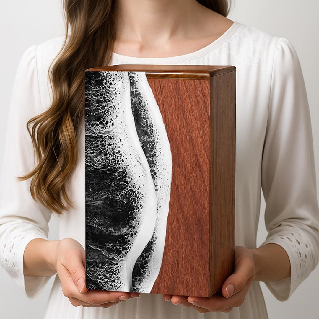 Handmade Wooden Cremation Urns | Personalized Ocean Wave Resin Keepsake ...