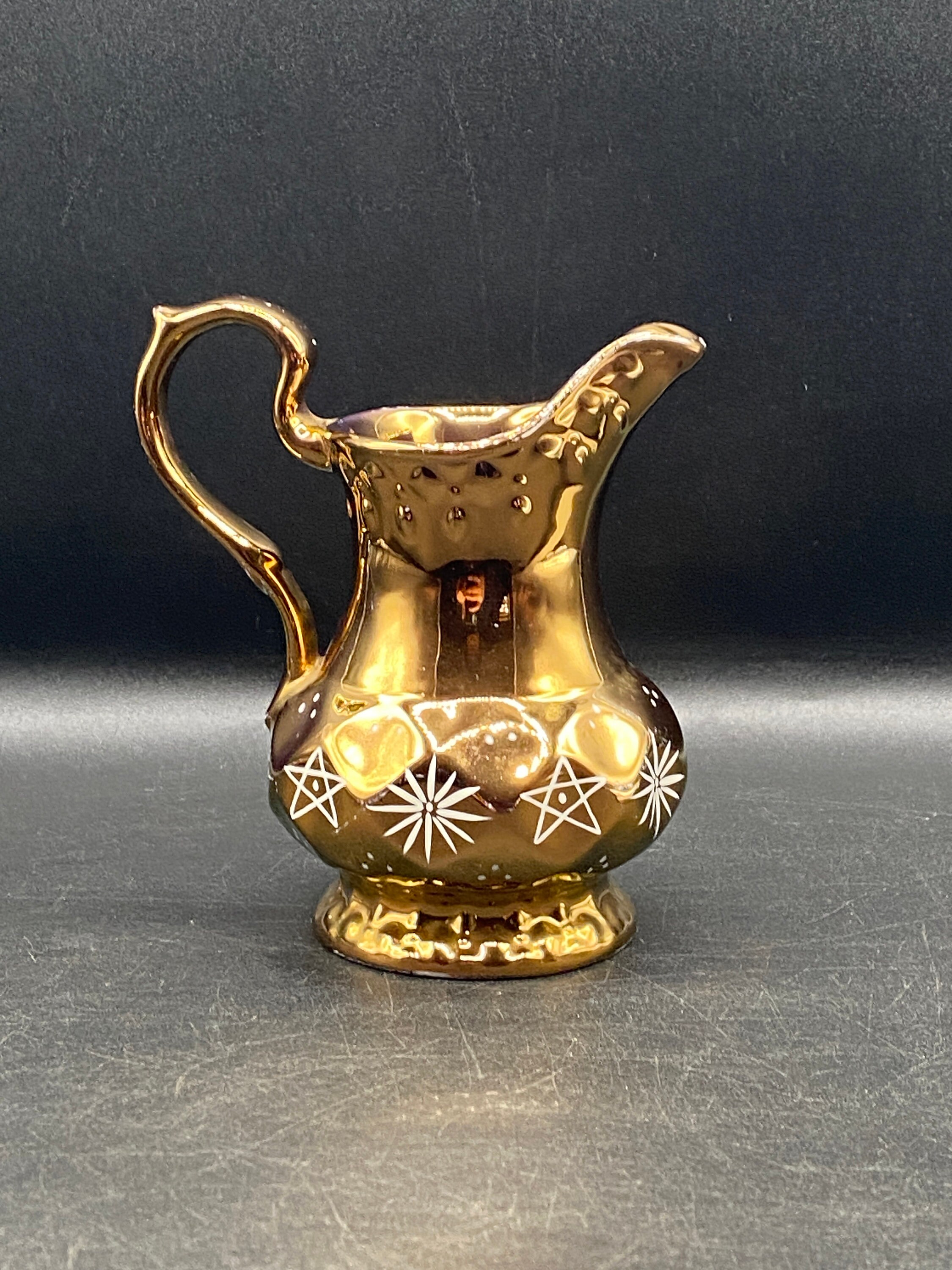 Wade Copper Lusterware Pitcher/creamer/vase Hand Painted Flowers and ...