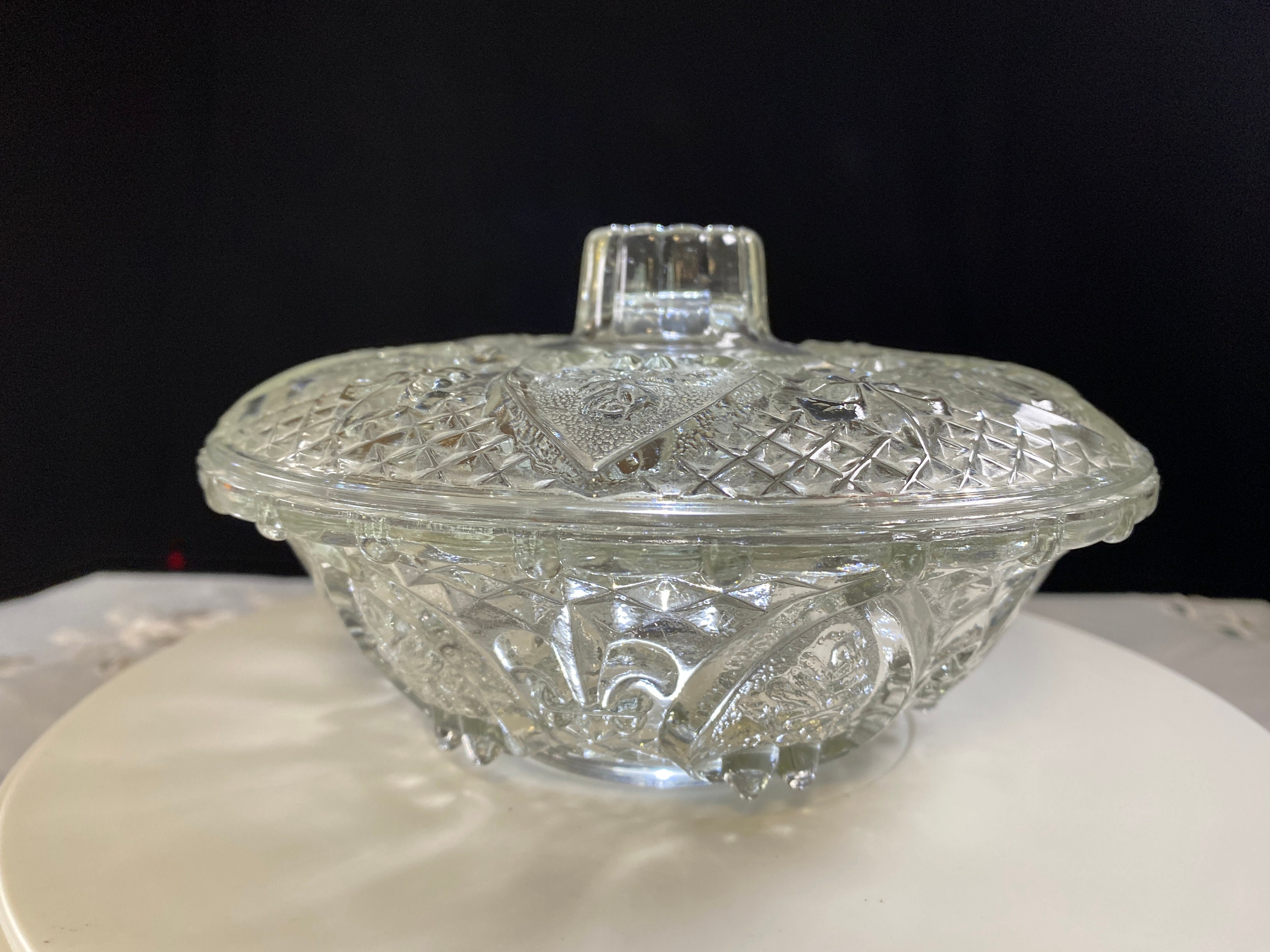 Vintage KIG Malaysia Pressed Glass Candy Dish With Lid - Etsy