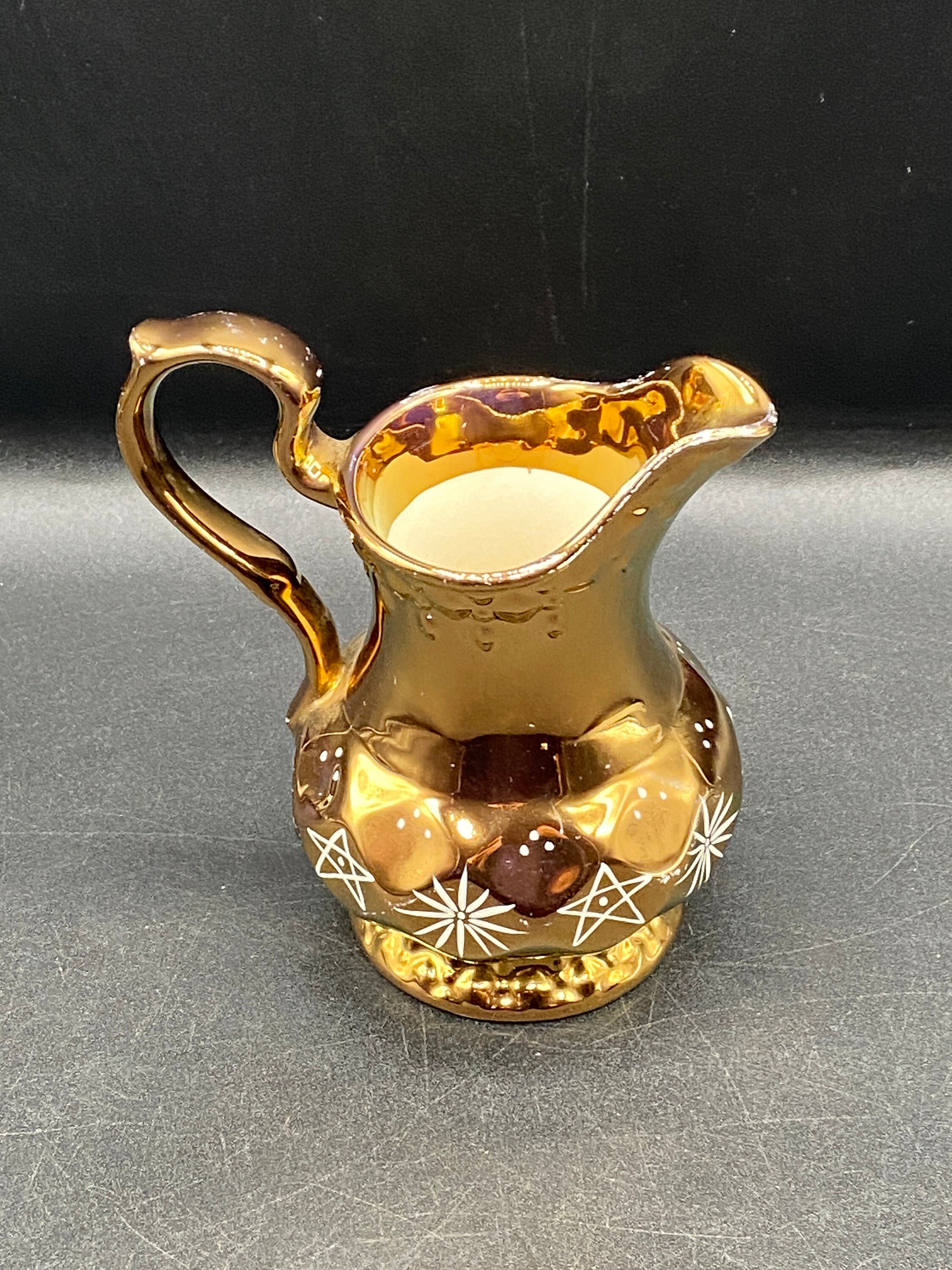 Wade Copper Lusterware Pitcher/creamer/vase Hand Painted Flowers and ...
