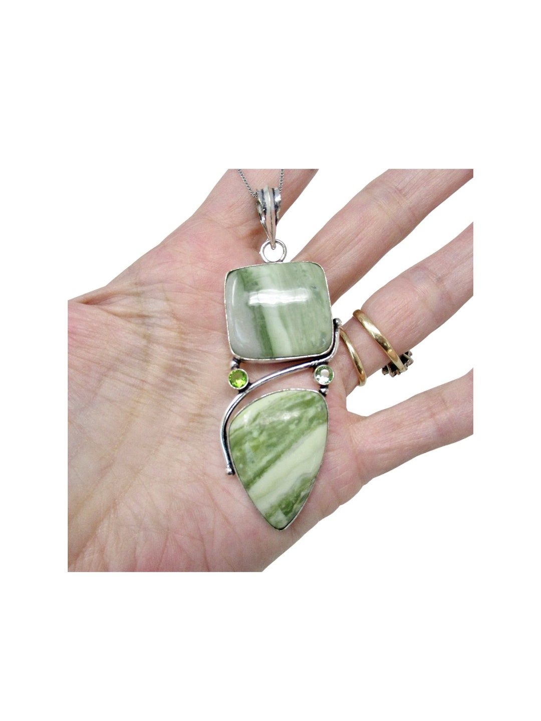 3 Variscite and Peridot Glass Crystal Sterling Silver Pendant Green ...