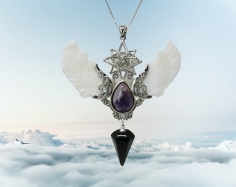 Rose Quartz Point Merkaba Merkabah Angel Wings Shell Silver Pendant ...