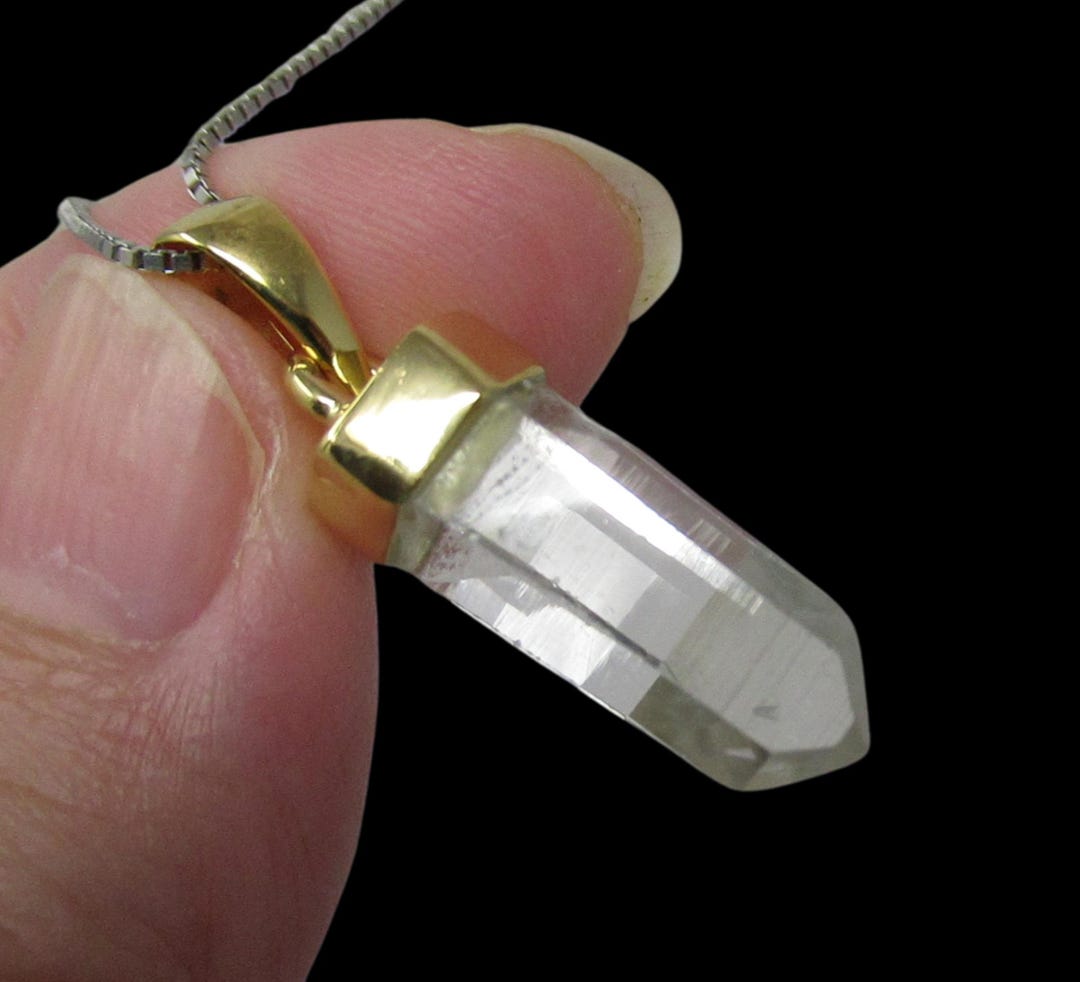 1.15" Lemurian Quartz Point 18K Gold Vermeil Pendant for Higher Realms ...