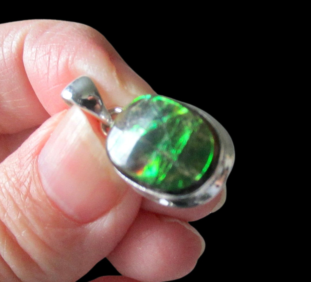 0.9 Genuine Ammolite Sterling Silver Pendant, for Intuitive Psychic ...
