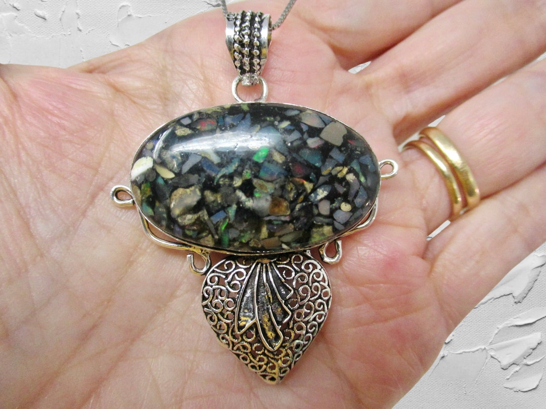 Composite Stones in Resin Silver Overlay Pendant, Multi-stone Crystals ...