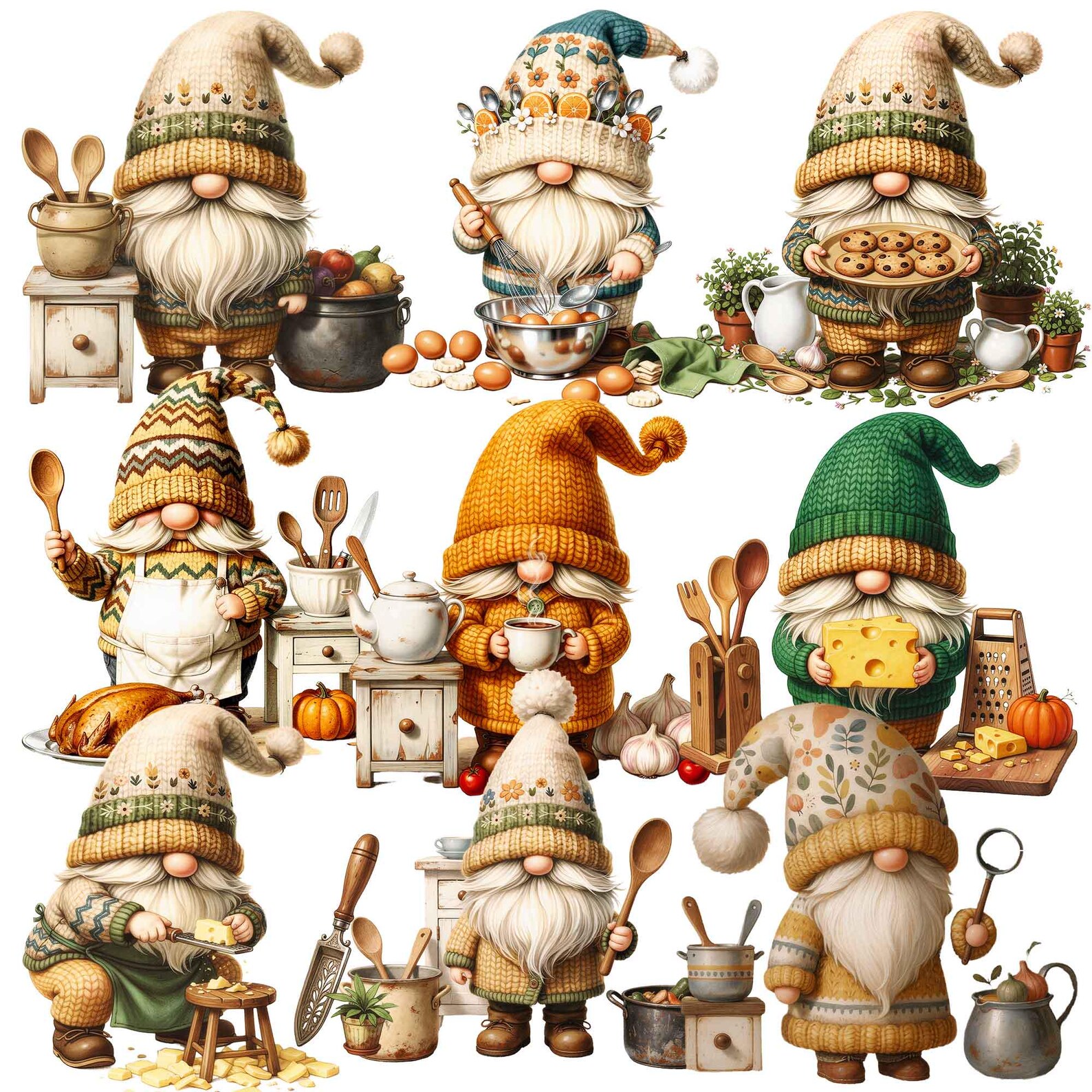 Gnome Cook PNG Bundle – Kitchen Gnome Clipart, Baking & Cooking Gnomes ...