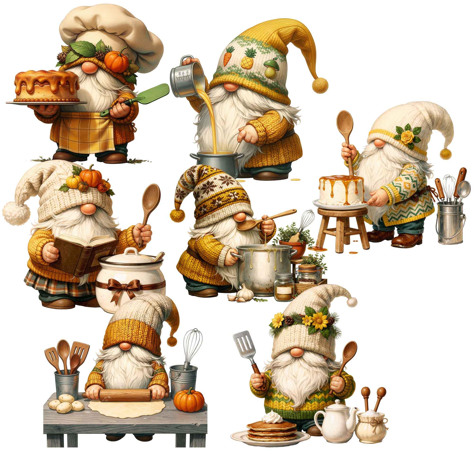 Gnome Cook PNG Bundle – Kitchen Gnome Clipart, Baking & Cooking Gnomes ...