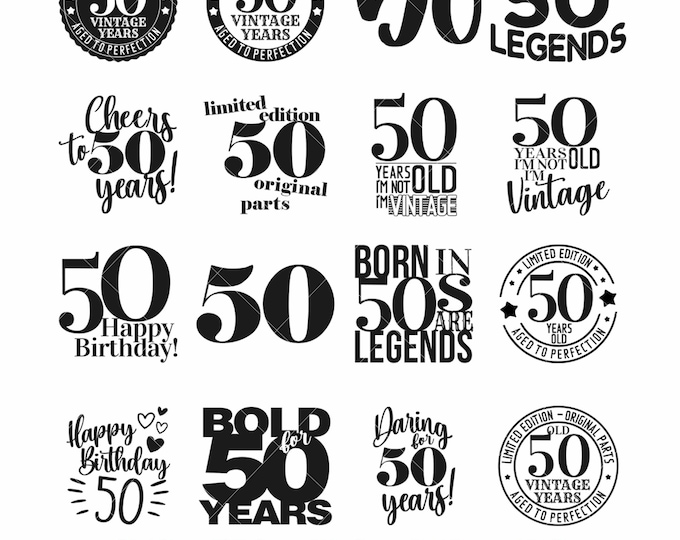 50th Birthday SVG Bundle PNG DXF Eps and Jpeg Included Cricut Cut Files Instant, Commercial ...