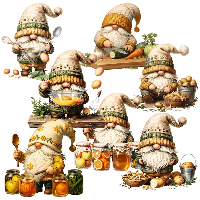 Gnome Cook PNG Bundle – Kitchen Gnome Clipart, Baking & Cooking Gnomes ...