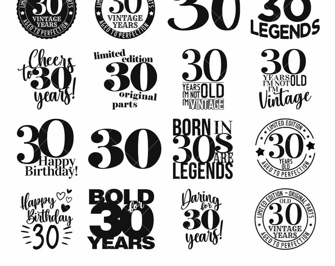 30th Birthday SVG Bundle PNG DXF Eps and Jpeg Included Cricut Cut Files ...