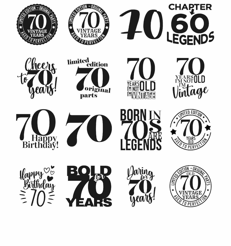 70th Birthday SVG Bundle | Retro Party Clipart for Cricut & Silhouette ...