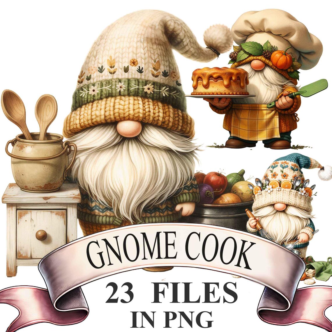 Gnome Cook PNG Bundle – Kitchen Gnome Clipart, Baking & Cooking Gnomes ...