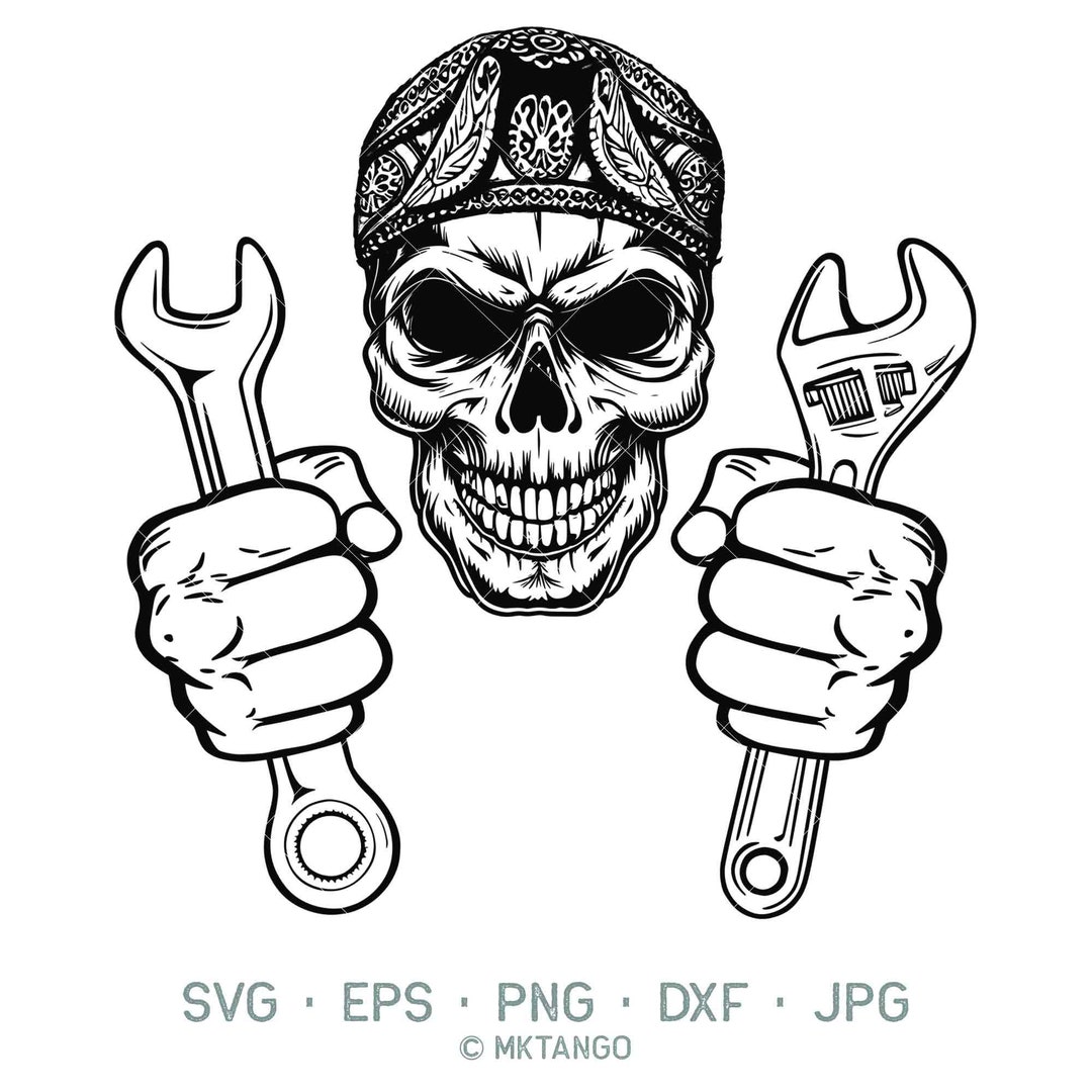Skull Mechanic Svg Png , Skull Svg , Wrenches Svg , Tools Svg , Repair ...