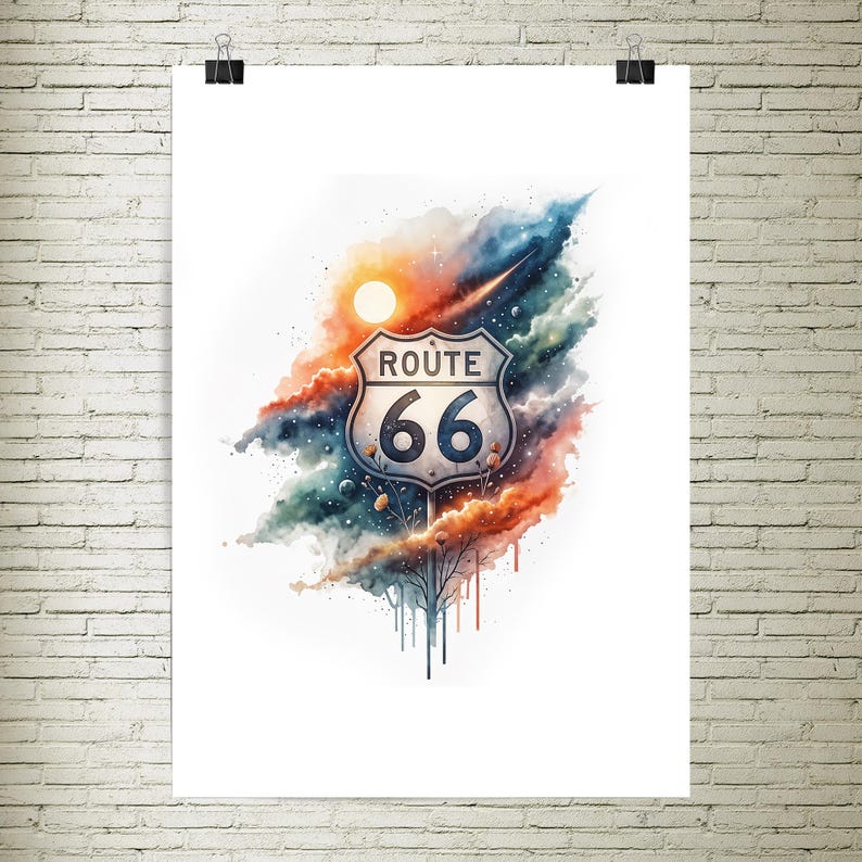 Route 66 Wall Printable Art, Route 66 Wall Art, Motorcycle Wall Art ...