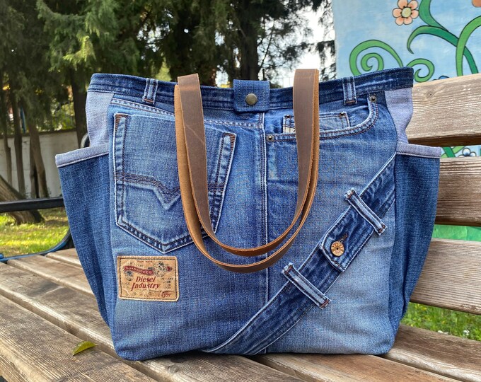 Blue Denim Tote Bag for Strong and Stylish Women - Etsy
