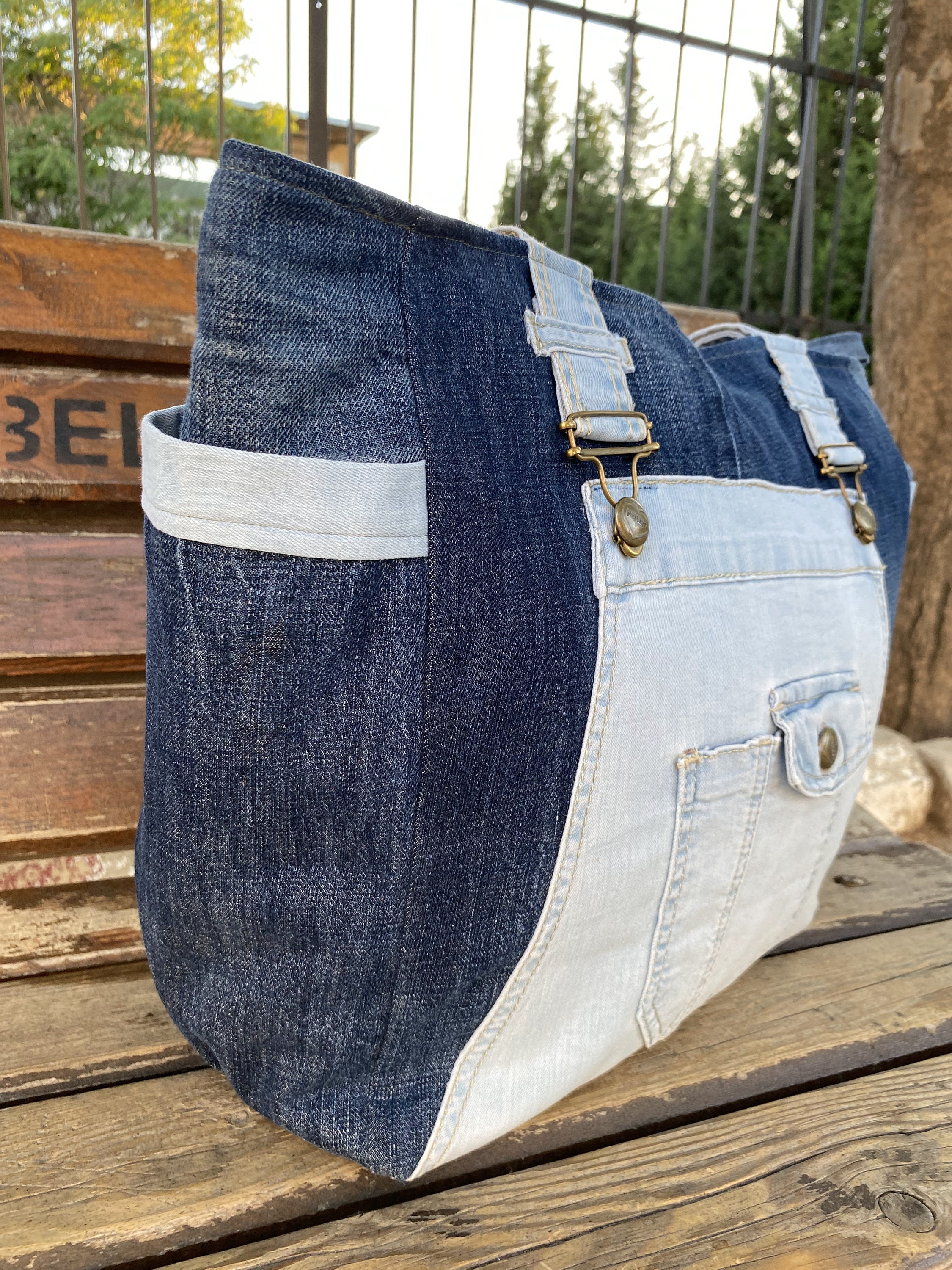 Upcycled Denim Tote Bag Handmade Blue Jean Purse - Etsy