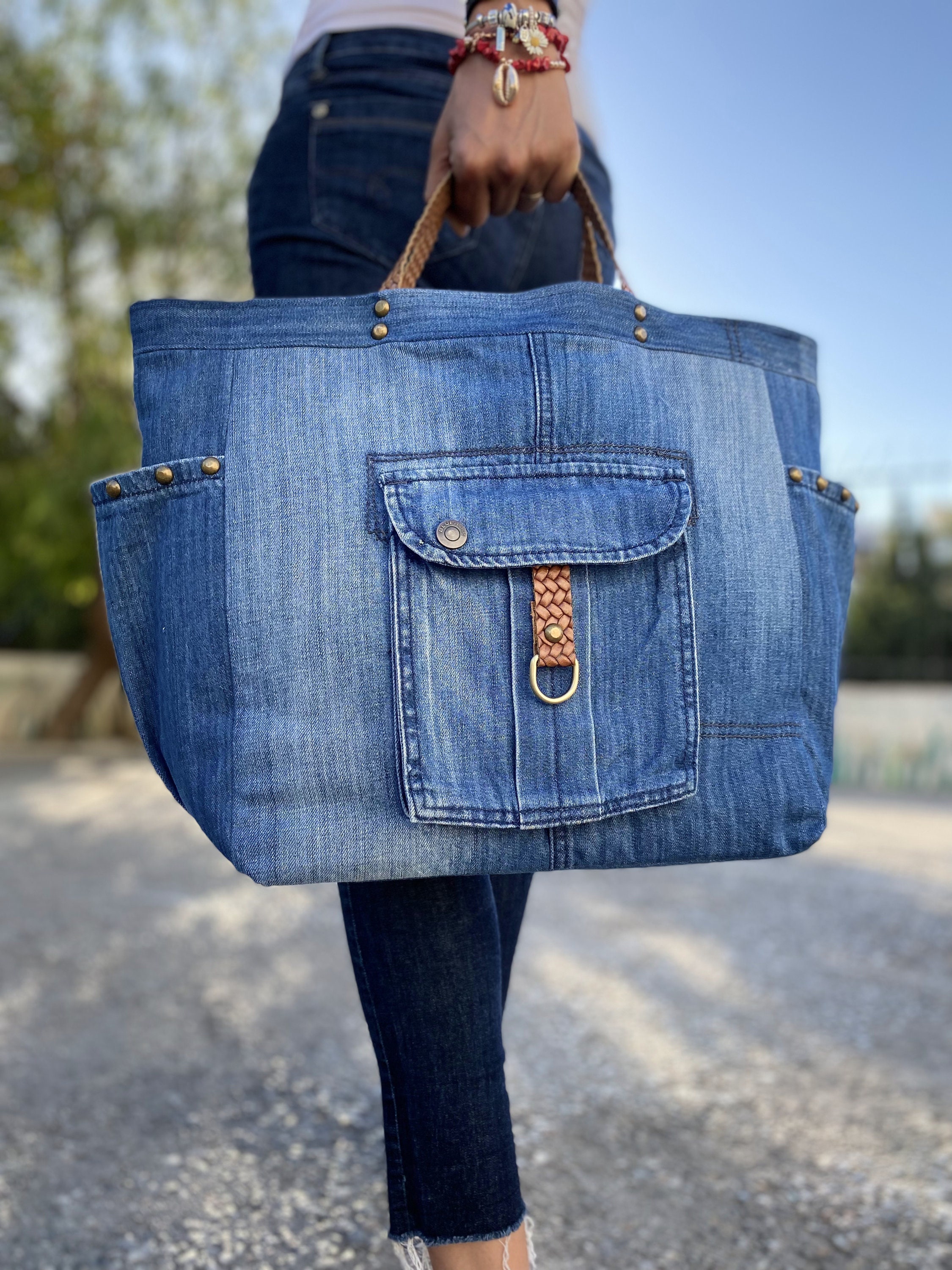 Blue Denim Tote Bag for Strong and Stylish Women - Etsy