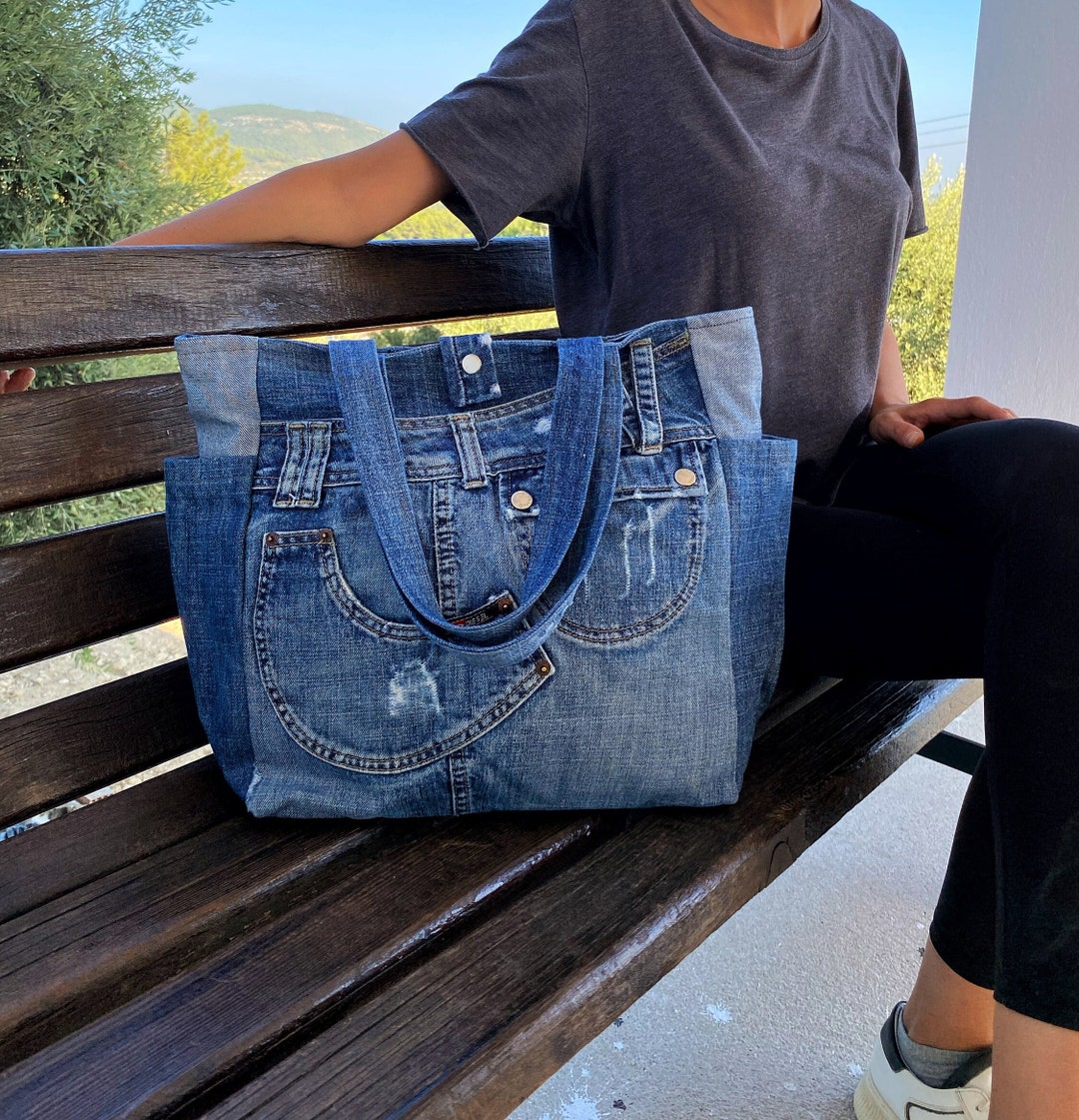Diesel Upcycled Denim Tote: Stylish Two-toned Handbag for - Etsy