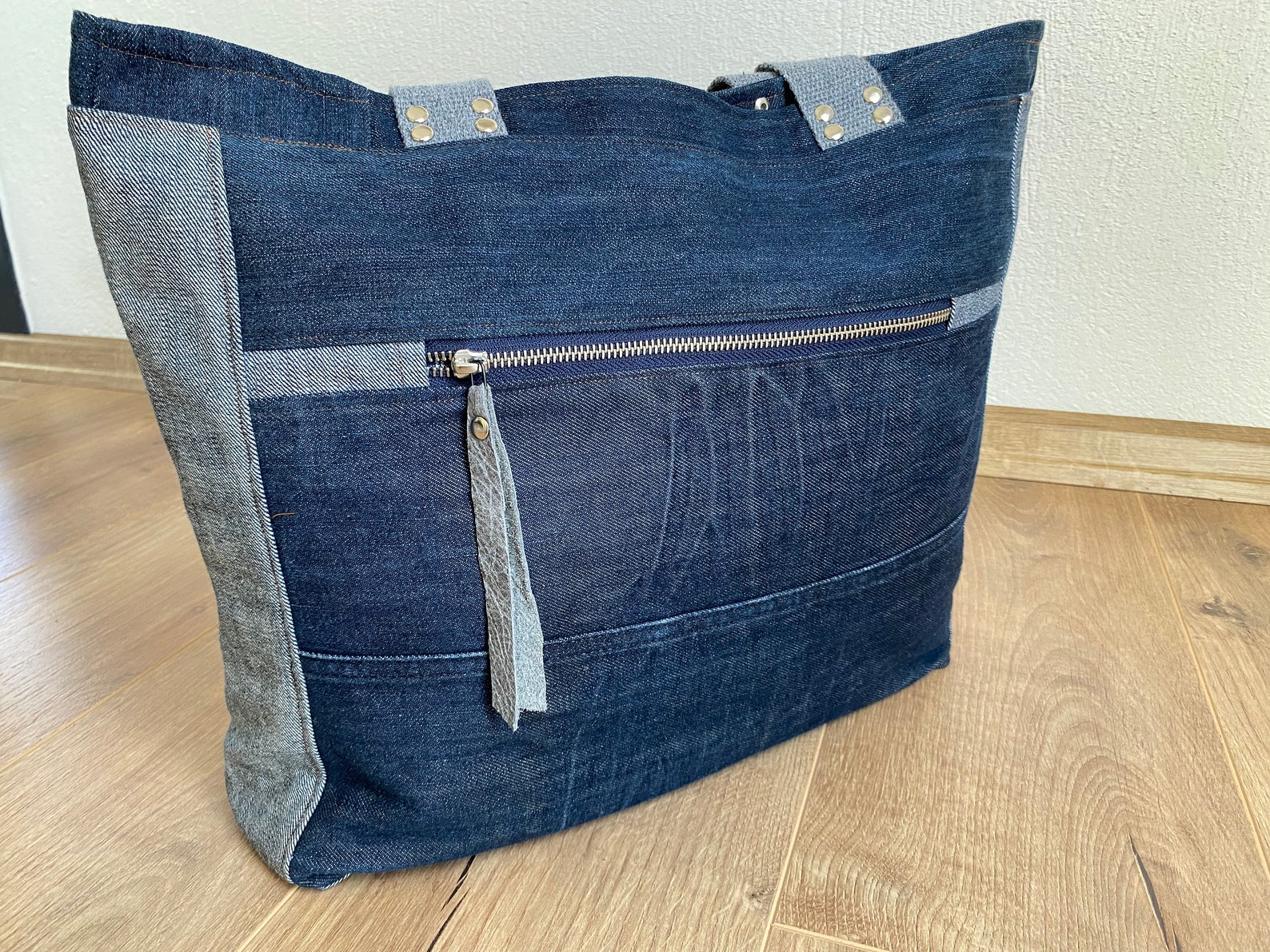 Cute Denim Tote Bag With Zipper Upcycled, Recycled, Unique Jean Purse ...