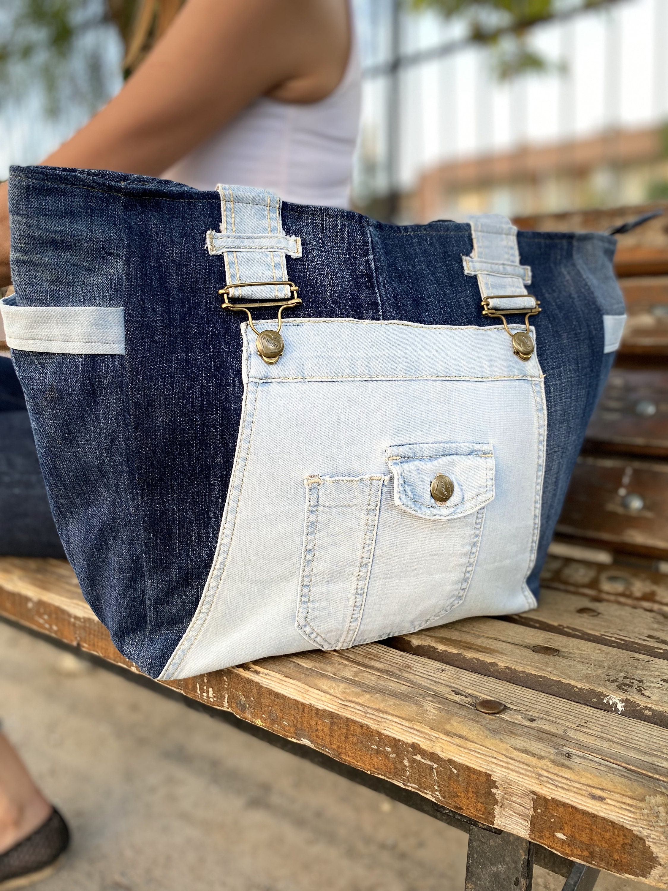 Upcycled Denim Tote Bag Handmade Blue Jean Purse - Etsy
