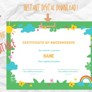 Editable, Printable, Certificates, Certificate of Awesomeness, Instant ...